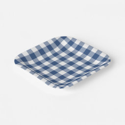 Blue White Gingham Pattern Paper Plates | Zazzle