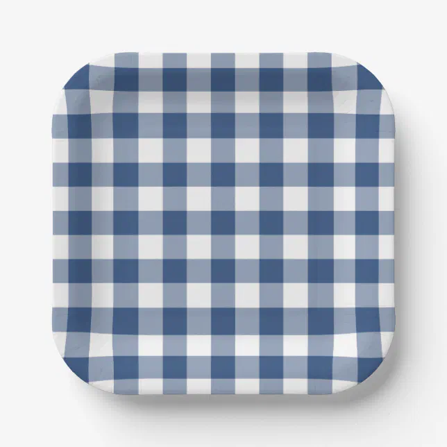 Blue White Gingham Pattern Paper Plates | Zazzle