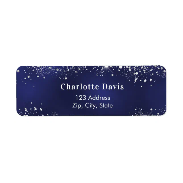 Blue white glitter return address label | Zazzle