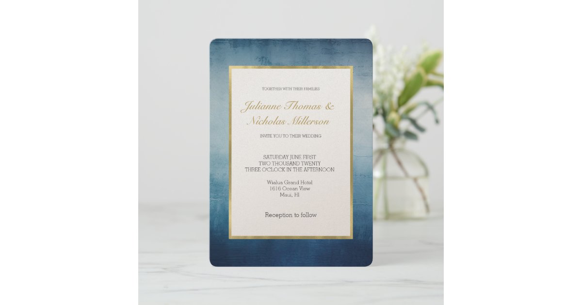 Blue White Gold Wedding Invitation | Zazzle