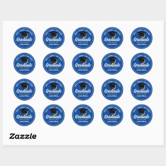 Blue White Graduate Custom 2024 Graduation Party Classic Round Sticker ...