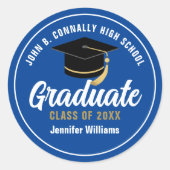 Blue White Graduate Custom 2024 Graduation Party Classic Round Sticker ...