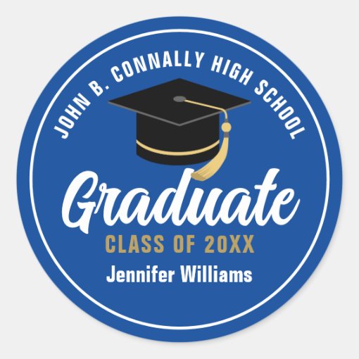 Blue White Graduate Custom 2024 Graduation Party Classic Round Sticker ...