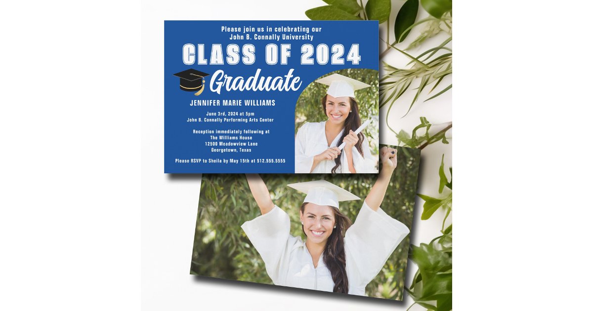 Blue White Graduate Photo Cute Graduation Party Invitation | Zazzle