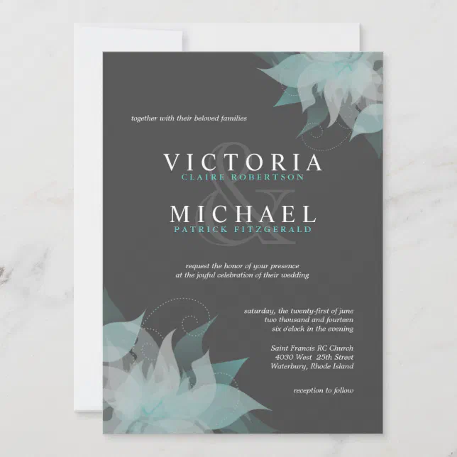 Blue White & Gray Floral Wedding Invitations | Zazzle