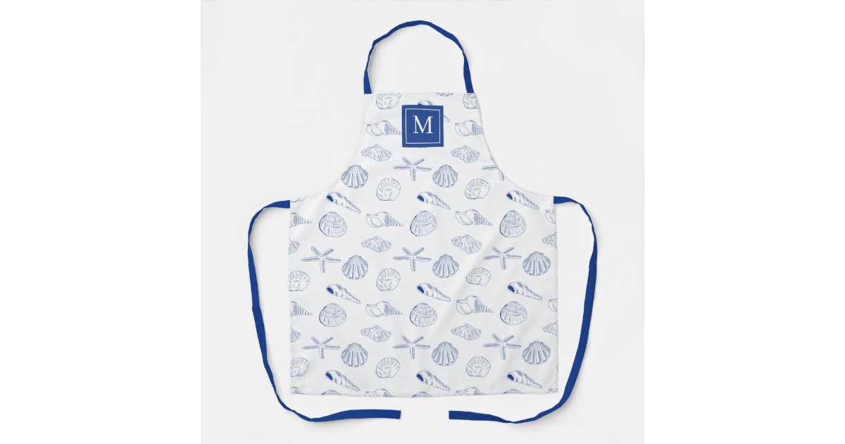 Blue White Hand Drawn Sea Shells Beach Summer Apron | Zazzle