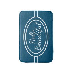 Blue & White Hello Beautiful Bath Mat | Zazzle