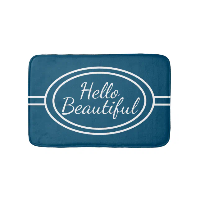 Blue & White Hello Beautiful Bath Mat | Zazzle