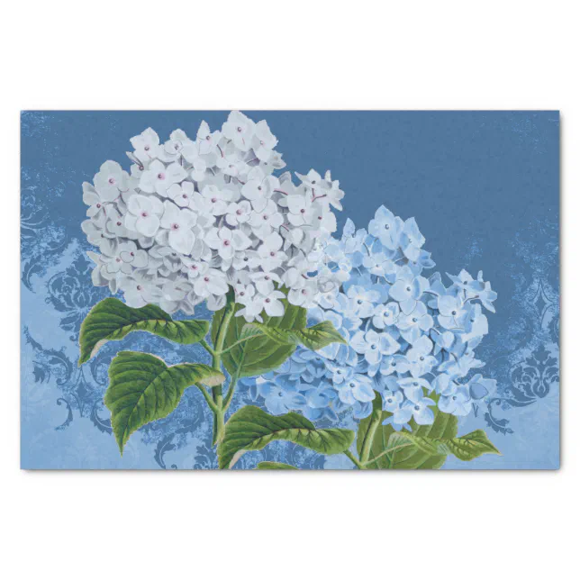 Blue White Hydrangea Vintage Damask Tissue Paper | Zazzle