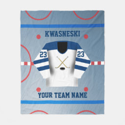 Blue | White Ice Hockey Rink | Player Jersey Fleece Blanket | Zazzle