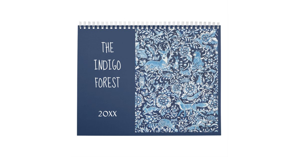 Blue & White Indigo Forest Animals Floral Delft Calendar | Zazzle