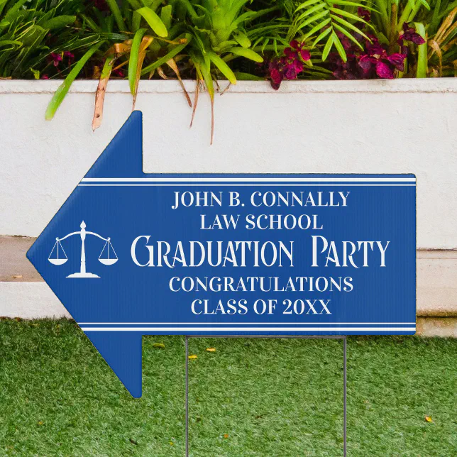 Blue White Law School Graduation Arrow Yard Sign | Zazzle