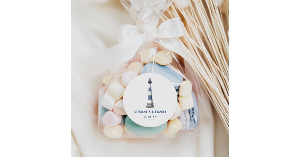 Blue White Lighthouse Classic Round Sticker | Zazzle