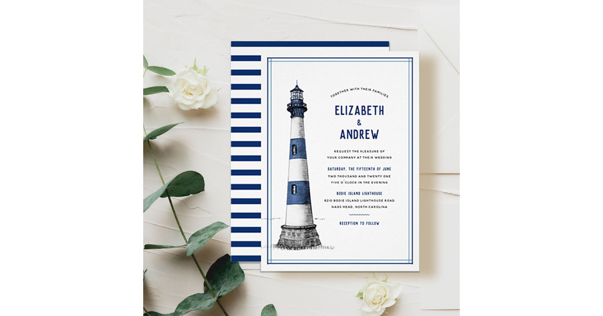 Blue White Lighthouse Wedding Invitation | Zazzle