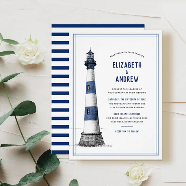 Blue White Lighthouse Wedding Invitation | Zazzle