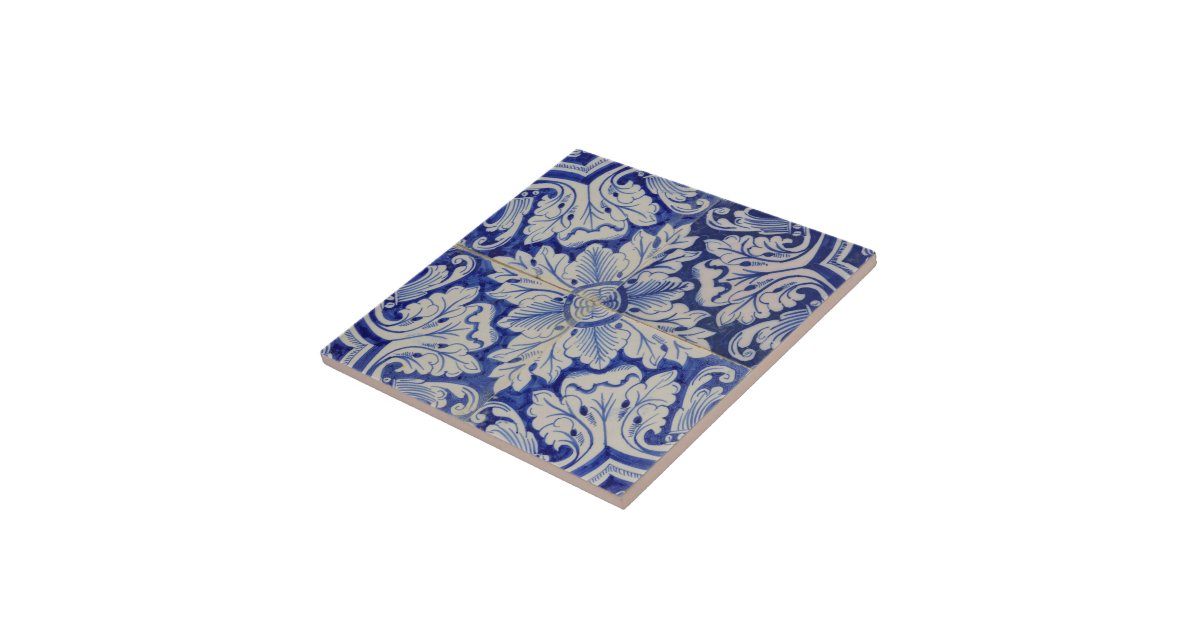 Blue & White Mediterranean Vintage Floral Pattern Ceramic Tile | Zazzle