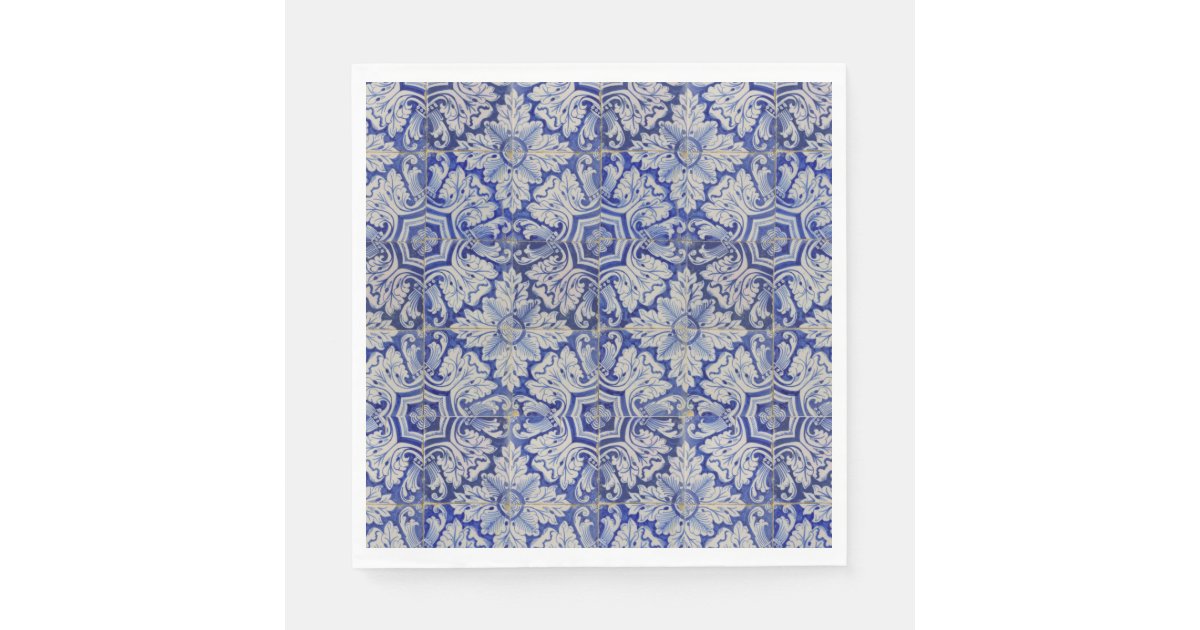 Blue & White Mediterranean Vintage Floral Pattern Napkins | Zazzle
