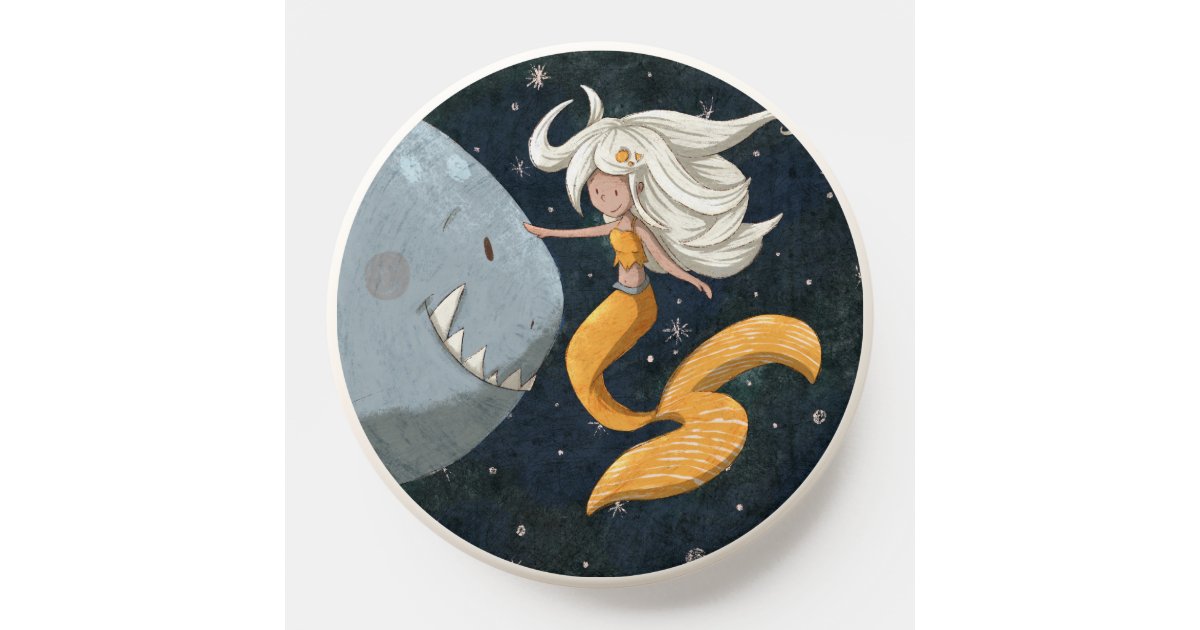 Blue White Mermaid with Shark Under the Sea PopSocket | Zazzle