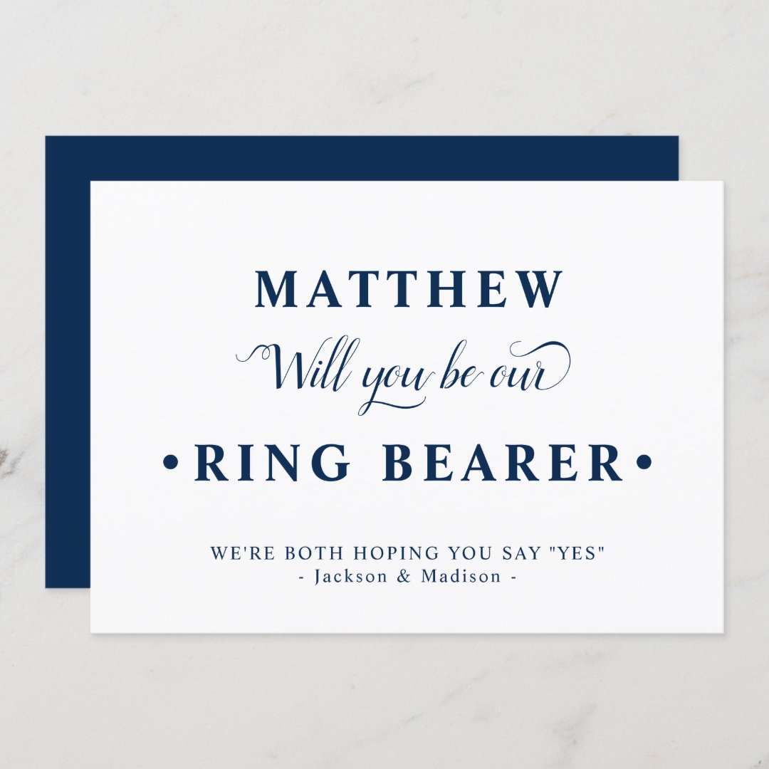 Blue White Minimalist Ring Bearer Proposal Card | Zazzle