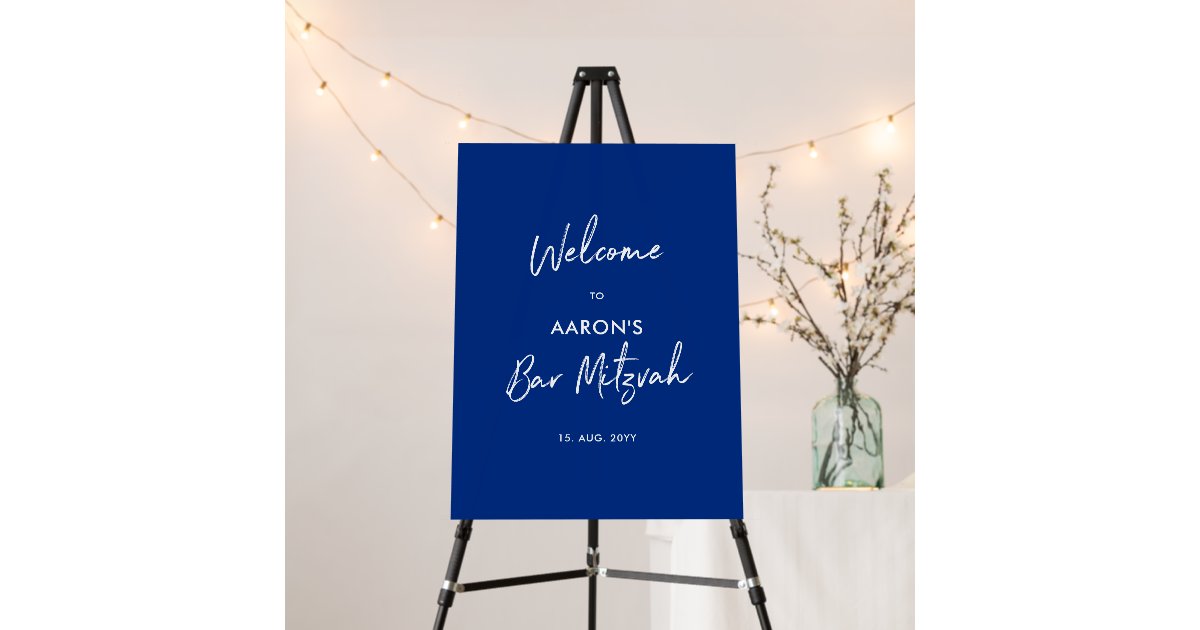 Blue & White Modern Bar Mitzvah Welcome Sign | Zazzle