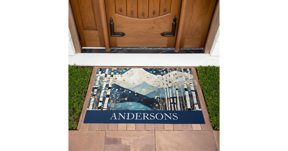 Blue White Mountains Doormat | Zazzle