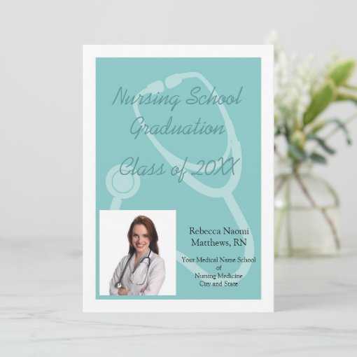Blue/White Nursing School Graduation Announcement | Zazzle