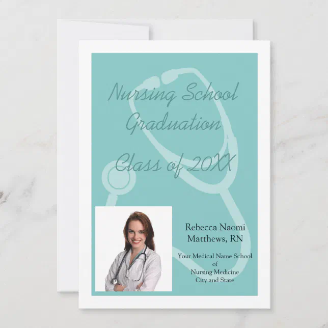 Blue/White Nursing School Graduation Announcement | Zazzle