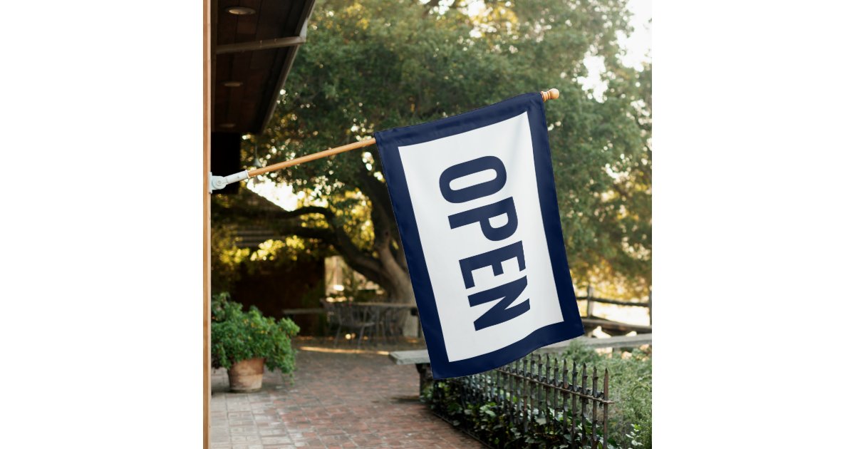 BLUE & WHITE OPEN SIGN FLAG | Zazzle
