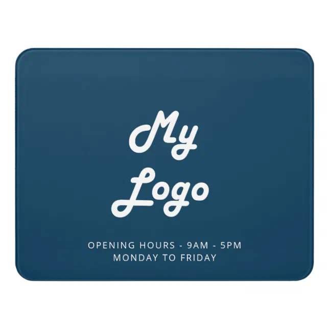 Blue white opening hours business logo door sign | Zazzle