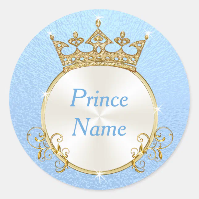 Blue White Personalize Prince Baby Shower Stickers | Zazzle