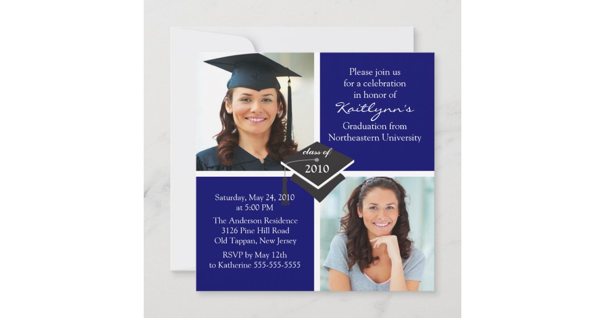 Blue & White Photo Graduation Invitation | Zazzle