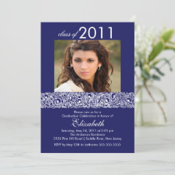 Blue & White Photo Graduation Invitation | Zazzle