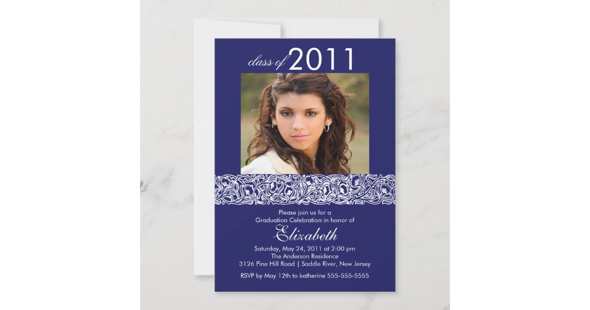 Blue & White Photo Graduation Invitation | Zazzle