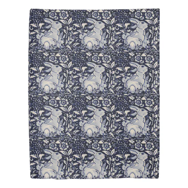 Blue & White Rabbit Baby Bunny Family Elegant Navy Duvet Cover | Zazzle