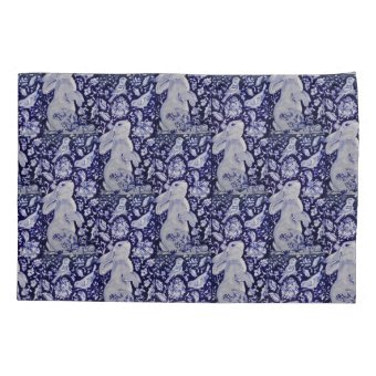 Blue & White Rabbit Bunny Flowers Bird Navy Cobalt Pillow Case | Zazzle