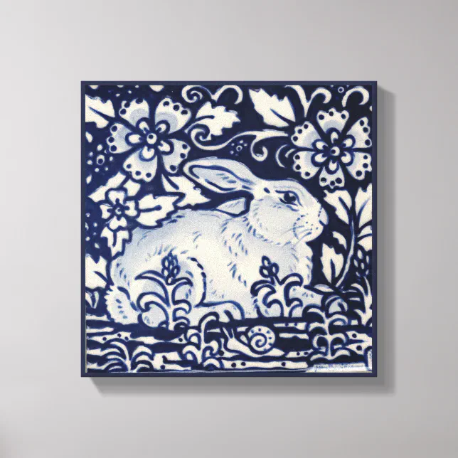 Blue & White Rabbit Floral Snail Leaf Chinois Art Canvas Print | Zazzle