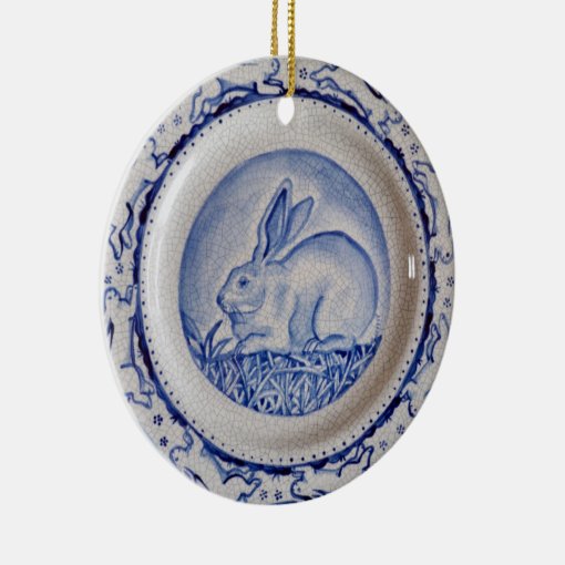 Blue & White Rabbit Pottery Ornament,"Dedham Blue" Ceramic Ornament ...
