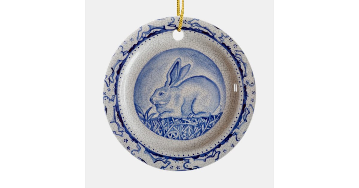 Blue & White Rabbit Pottery Ornament,"Dedham Blue" Ceramic Ornament ...
