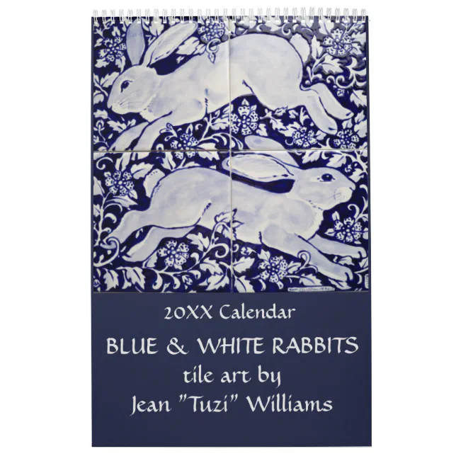 Blue & White Rabbit Tile Art Any Year Calendar | Zazzle