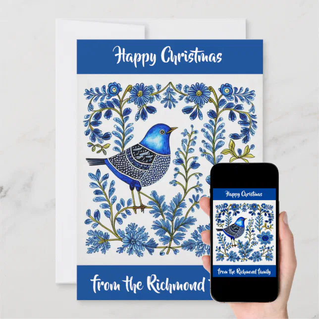 Blue & White Scandi inspired folk art. Editable. Invitation | Zazzle