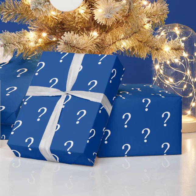 Blue White Script Question Mark Wrapping Paper Zazzle 