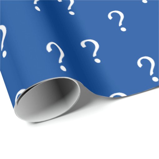 Blue White Script Question Mark Wrapping Paper | Zazzle