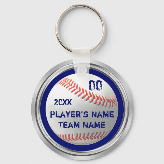 Blue, White, Silver Cheap Baseball Team Gifts Keychain | Zazzle