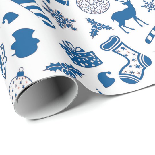 Blue white silver pattern Christmas wrapping Wrapping Paper | Zazzle.com
