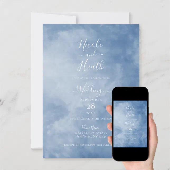 Blue & White Sky Clouds Celestial Wedding Invitation | Zazzle