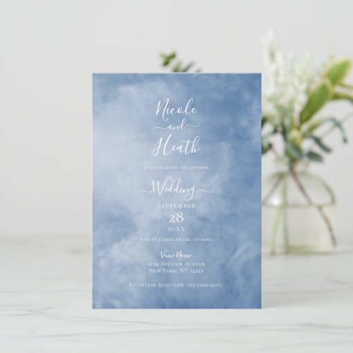 Blue & White Sky Clouds Celestial Wedding Invitation | Zazzle