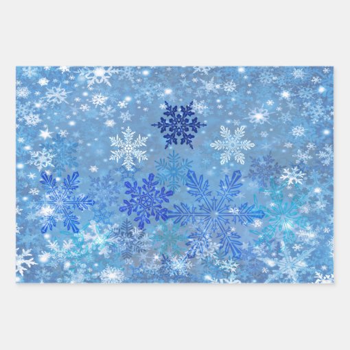 Blue White Snowflakes Design Wrapping Paper Sets | Zazzle