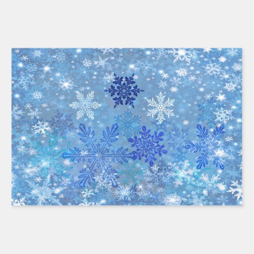 Blue White Snowflakes Design Wrapping Paper Sets | Zazzle