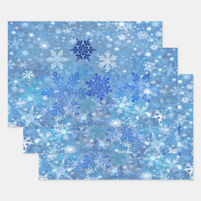 Blue White Snowflakes Design Wrapping Paper Sets | Zazzle