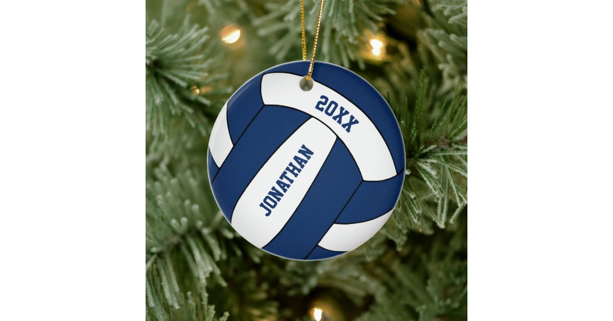 blue white sports team colors boys volleyball ceramic ornament | Zazzle
